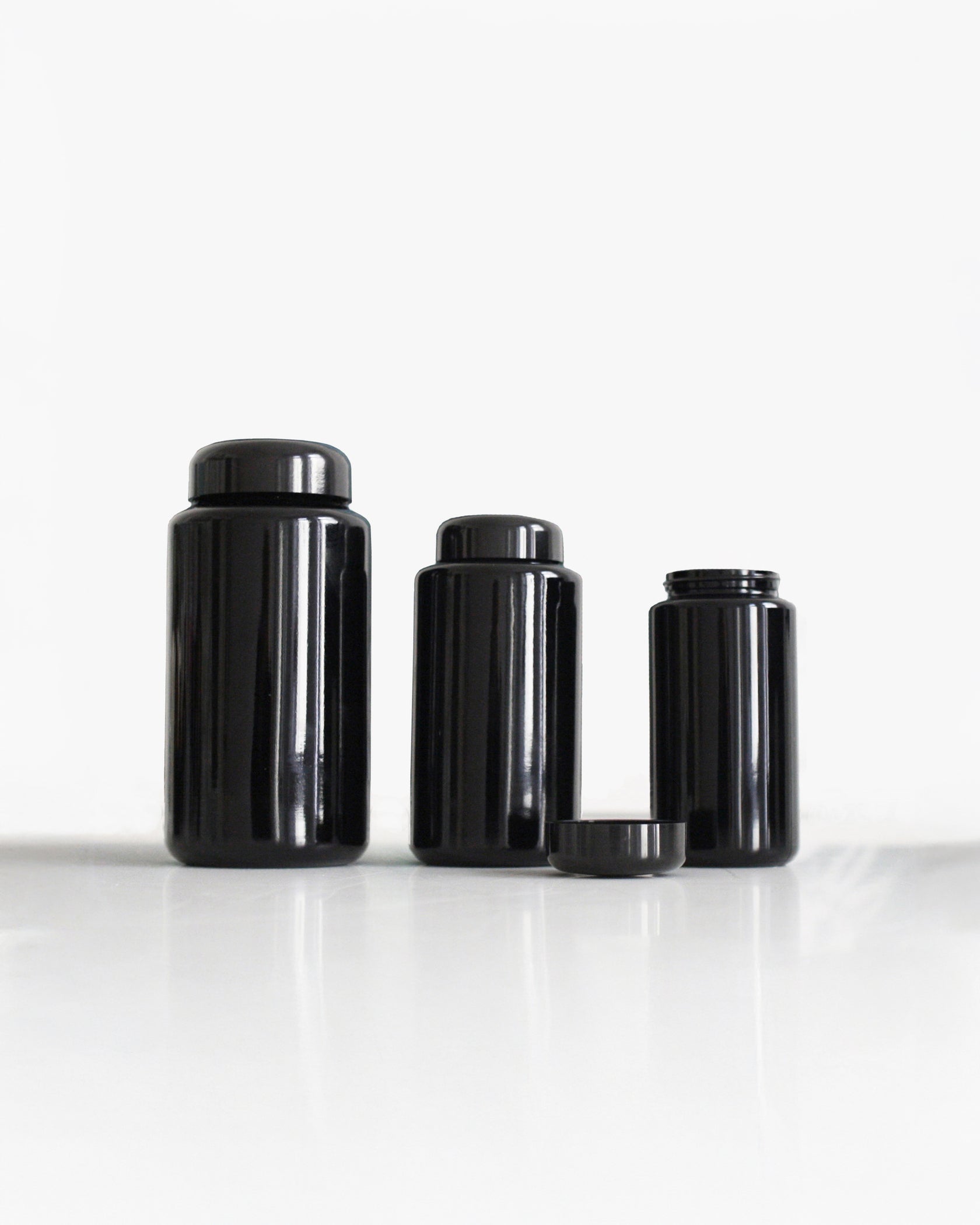 Black refillable miron glass storage jars with air tight screw lid ...